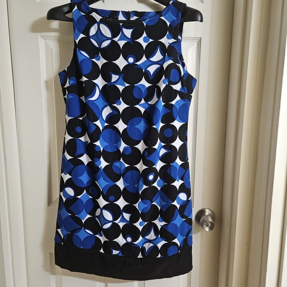 AB Studio | Dresses | Elegant Blue And Black Circle Pattern Mini Dress ...